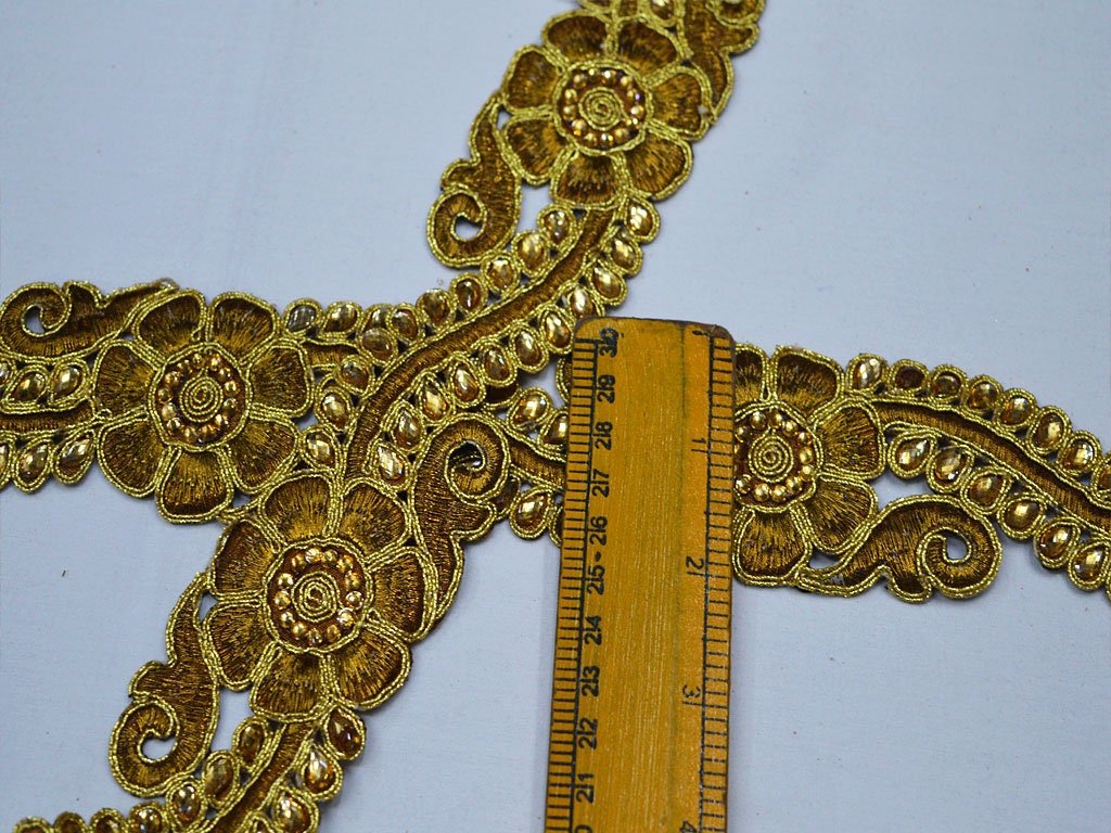Wholesale 5 CM Ribbon Costume Metallic Beaded Antique Gold Stone Lace ...