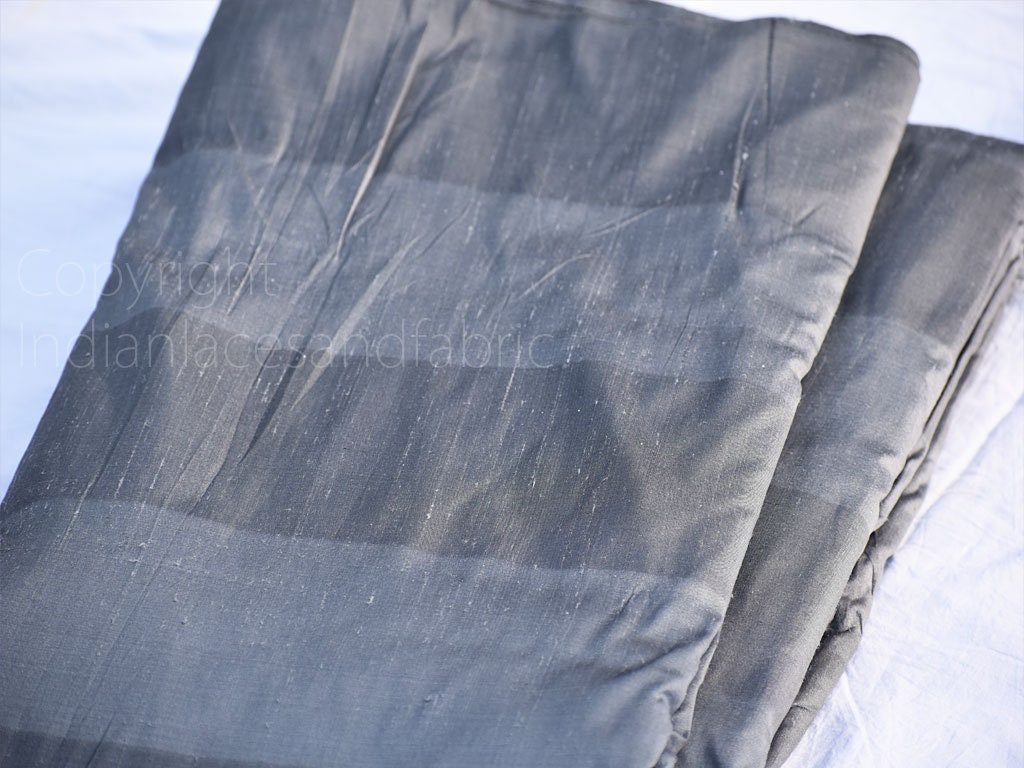 54" Indian Grey Pure Silk Shantung Fabric Stripes Silk Curtains Draper ...