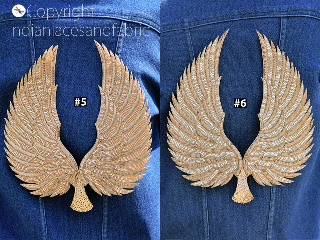 Gold Angel Wings Handcrafted Beaded Appliques – Sew-On Embroidered ...