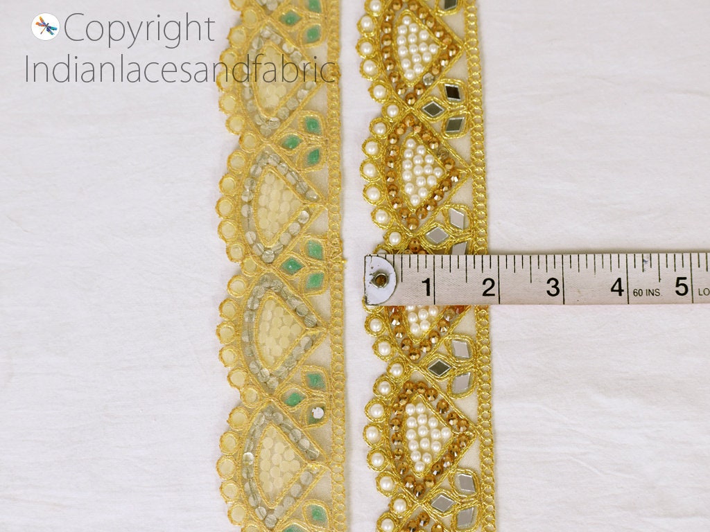 9 Yard Gold Stone Indian 5 CM Laces Scallop Edge Border Gold Gota Patt ...