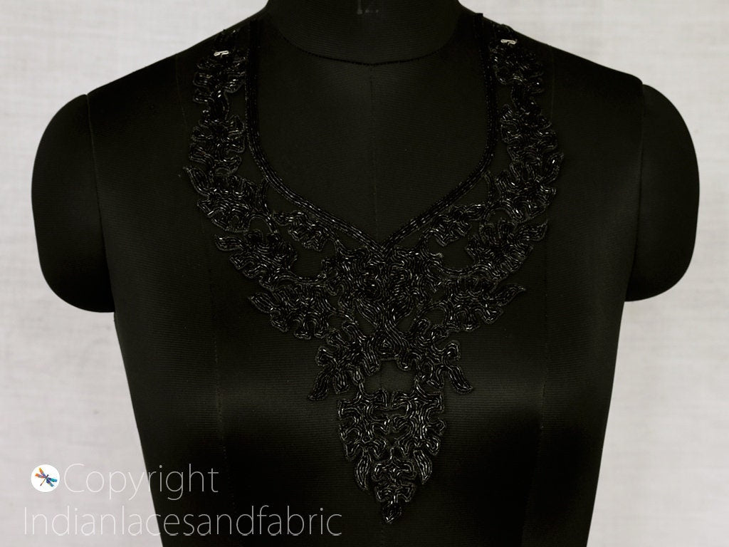 1 Pieces Beaded Neckline Patches Applique Indian Decorative Neck Colla ...