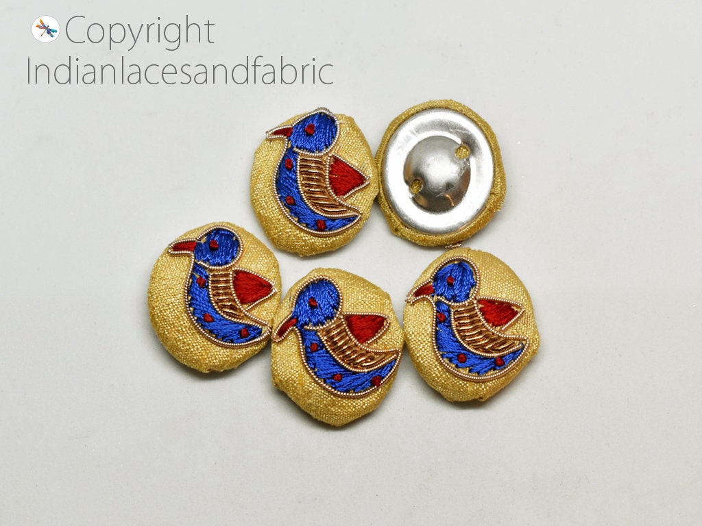 12 Pieces Buttons Embroidered Handcrafted Indian Zardozi Embroidery De ...