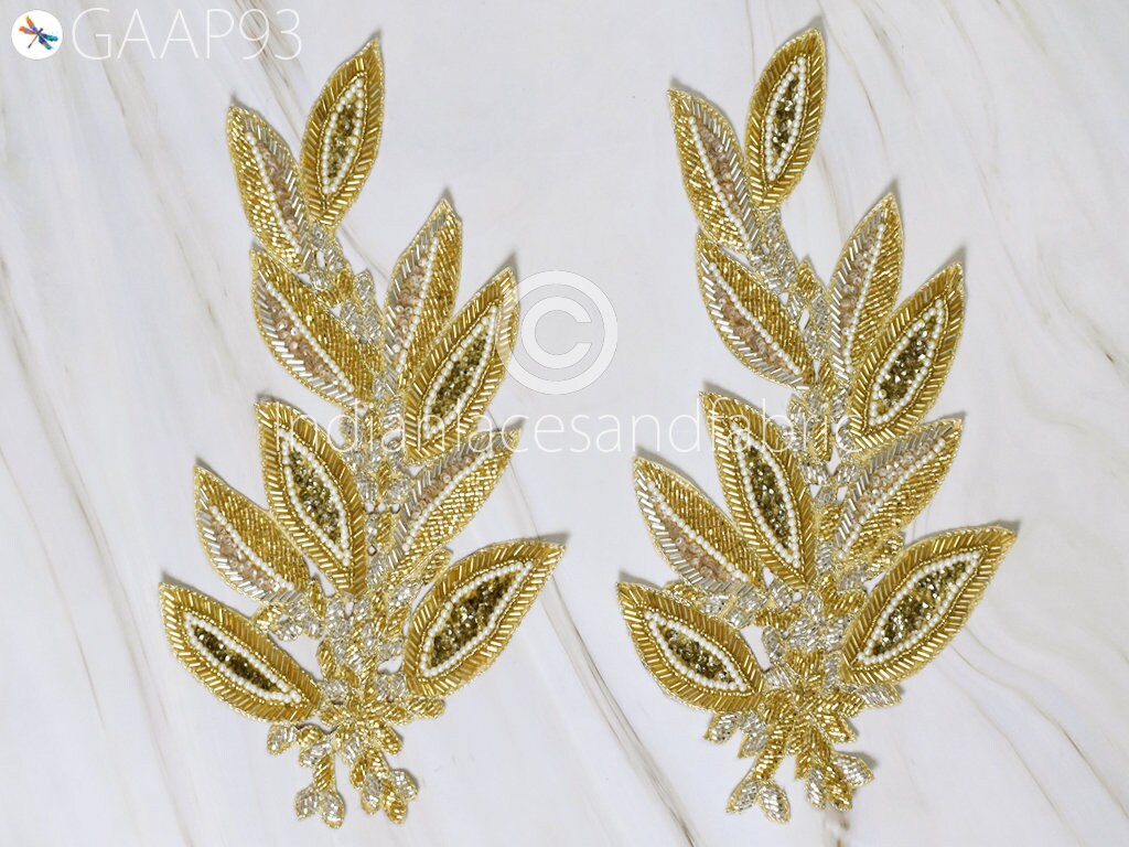 2 Pc Gold Leaf Beaded Appliqué Patches – By EmbellishmentMart ...