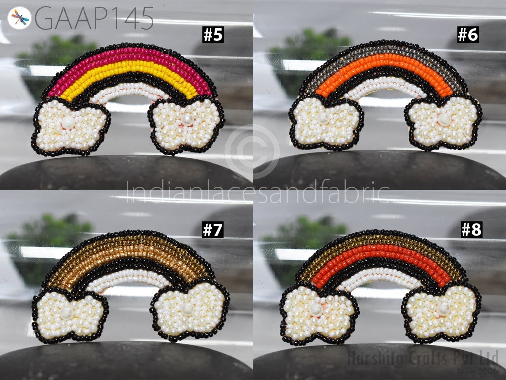 Rainbow Beaded Patches Appliques – Handmade Multicolor Pearl Cloud ...