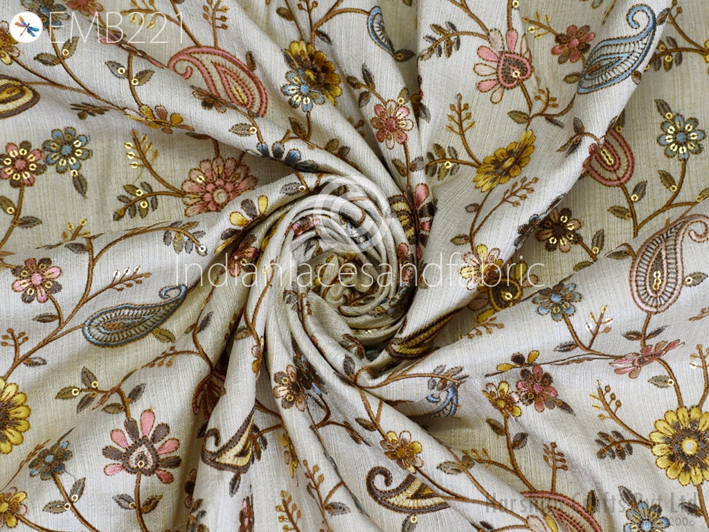 Indian Embroidered Fabric by the yard Sewing DIY Crafting Embroidery W ...