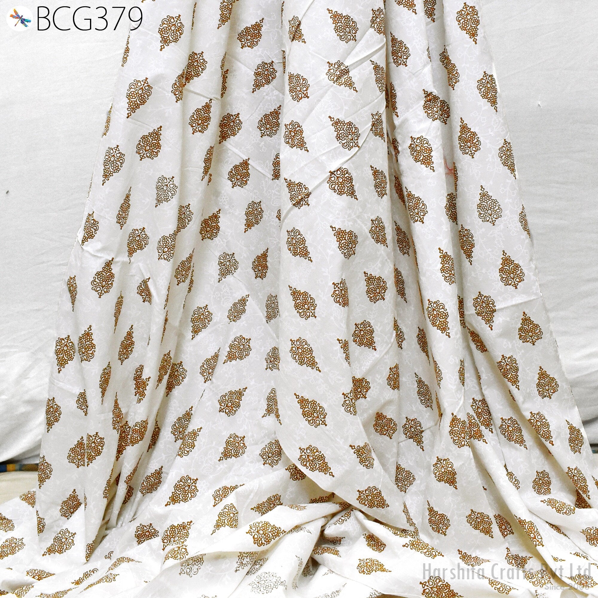 Hand Printed Indian Brown Cotton By The Yard Fabric Block Print Quilti ...