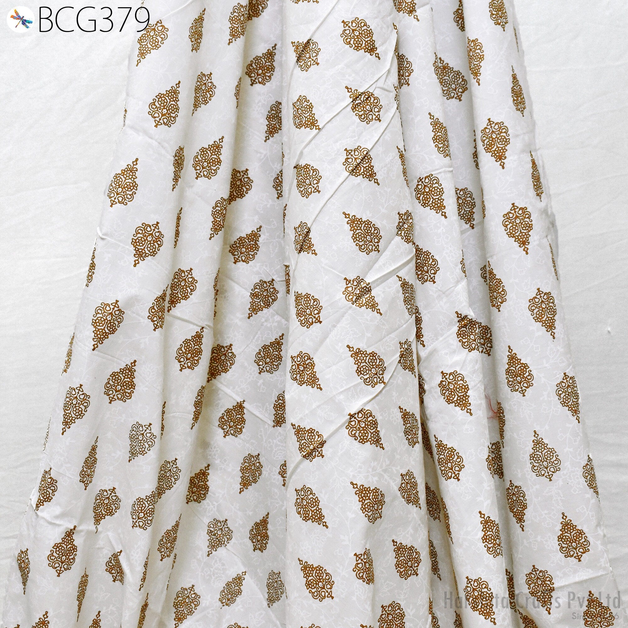 Hand Printed Indian Brown Cotton By The Yard Fabric Block Print Quilti ...