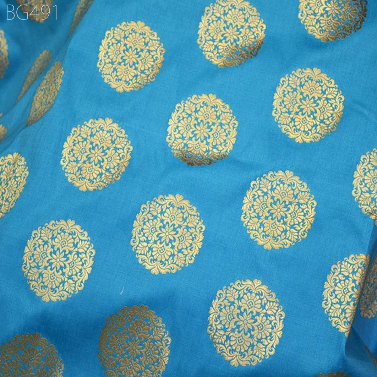 Turquoise Brocade by the Yard Fabric Wedding Dresses Banarasi Fabric B ...