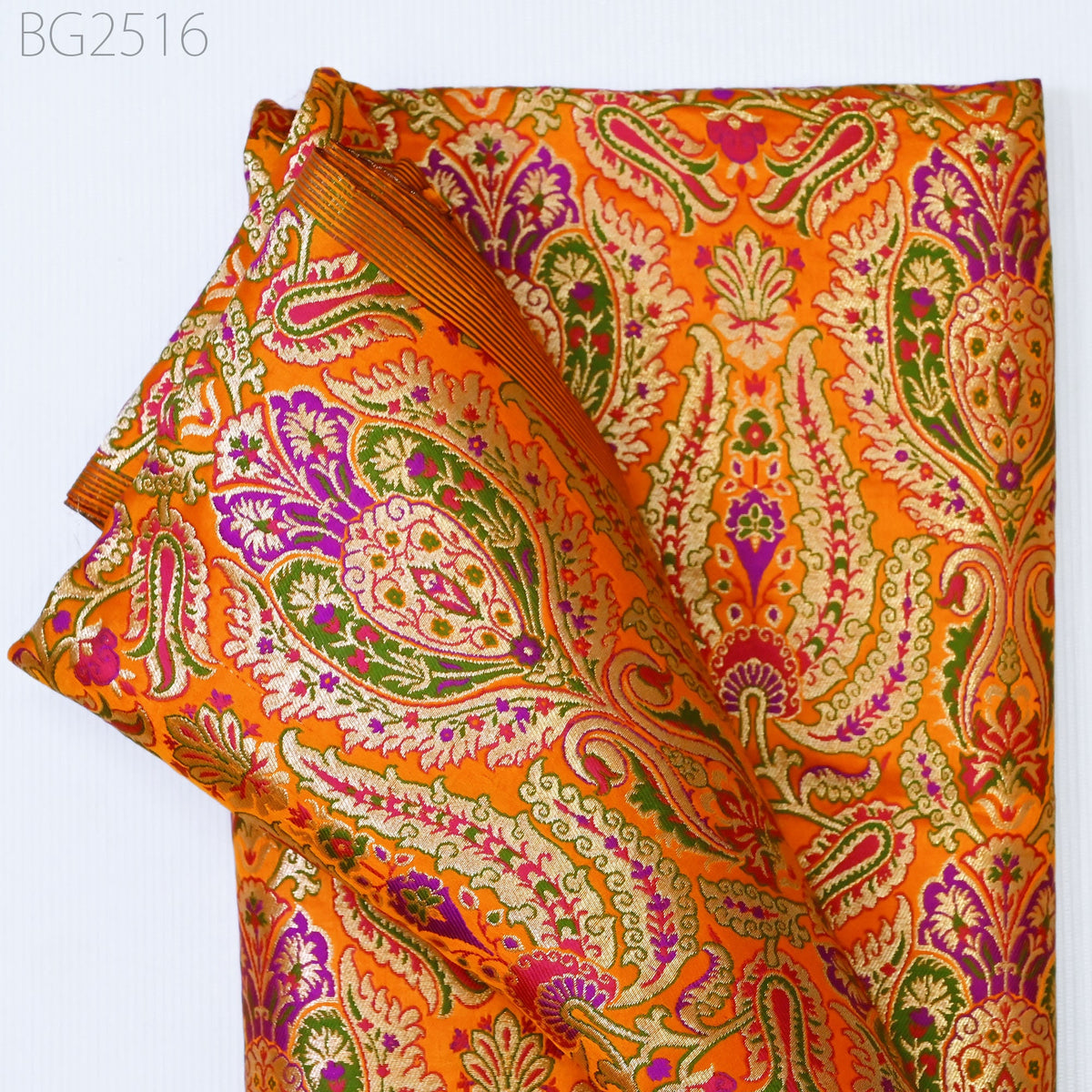 Orange Brocade Fabric by the Yard Indian Banarasi Winter Wedding Dress ...
