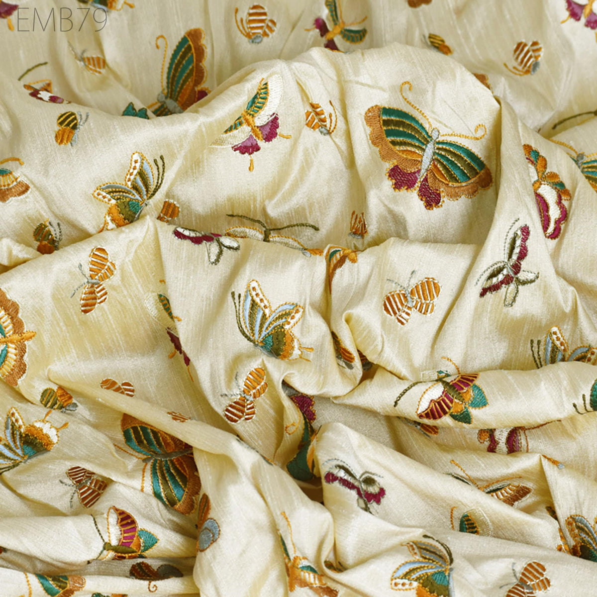 Indian Embroidered Butterflies Dupioni Fabric by the Yard Sewing Craft ...