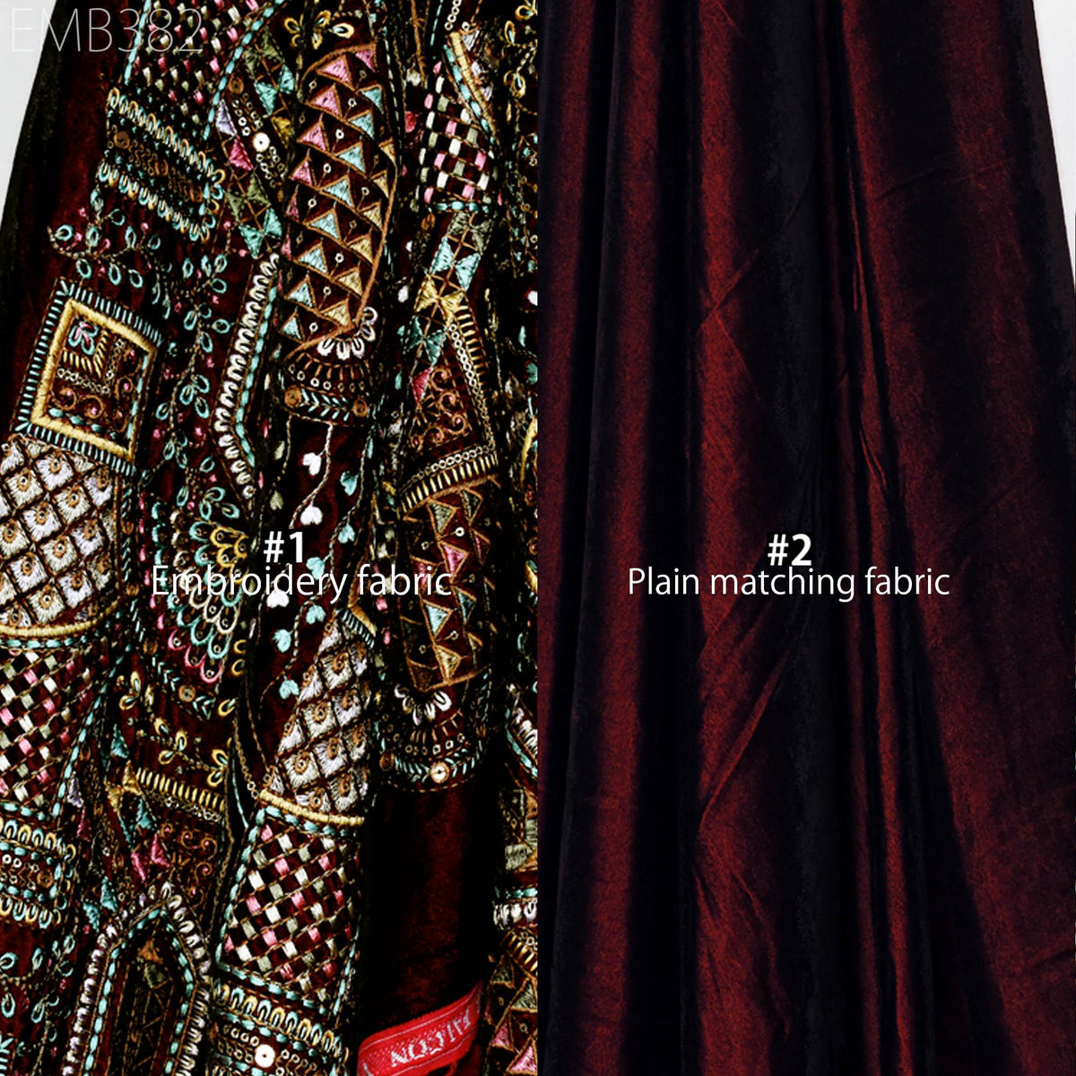 Maroon Indian Embroidered Velvet Fabric by the yard Sewing DIY Craftin ...