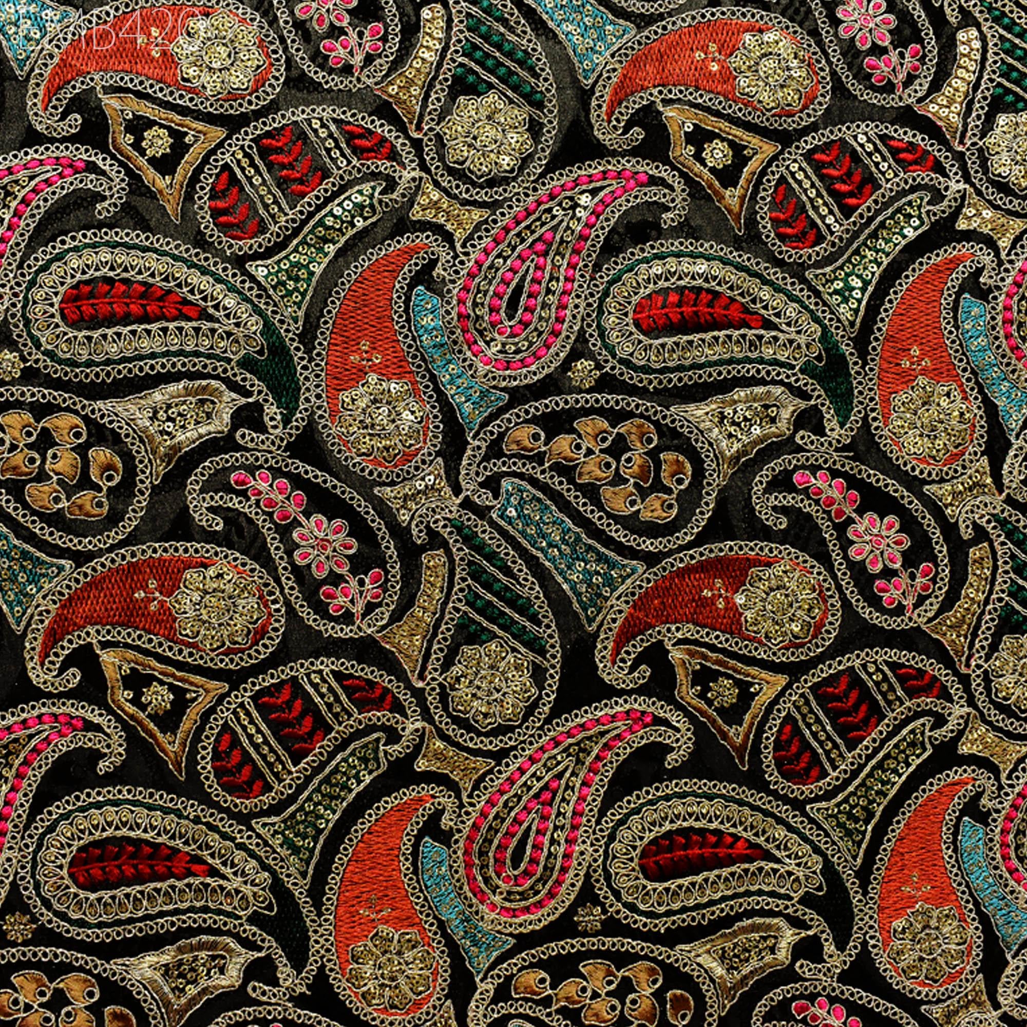 Indian Embroidered Fabric by the Yard Georgette Black Embroidery Sewin ...