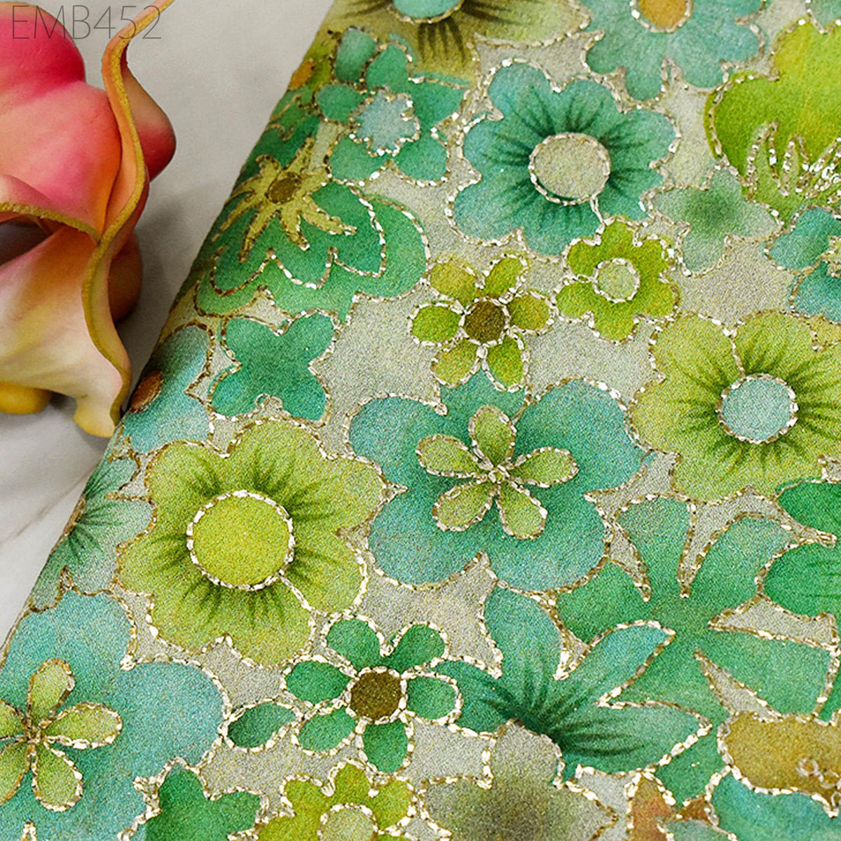 Indian Embroidered Fabric by the Yard Green Georgette Embroidery Sewin ...