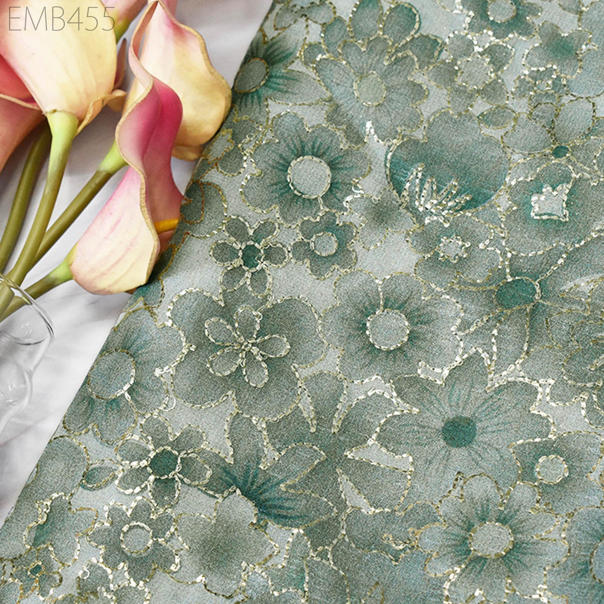 Indian Embroidered Fabric by the Yard Grey Georgette Embroidery Sewing ...