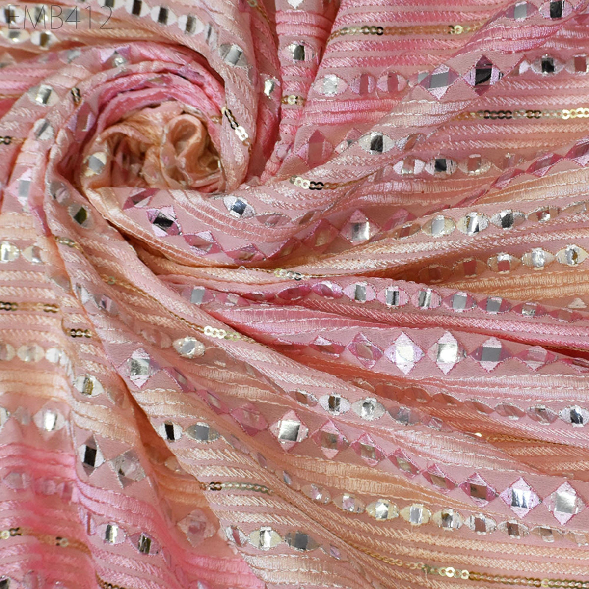 Pink Indian Embroidered Fabric by the Yard Georgette Embroidery Sewing ...