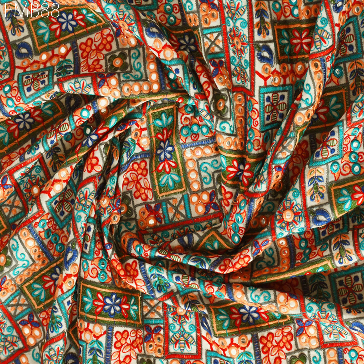 Indian Embroidered Fabric by the Yard Georgette Ivory Embroidery Sewin ...