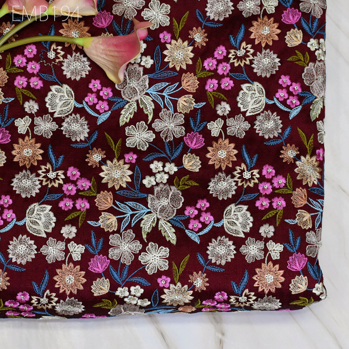 Indian Embroidered Fabric by the yard Sewing DIY Crafting Embroidery W ...