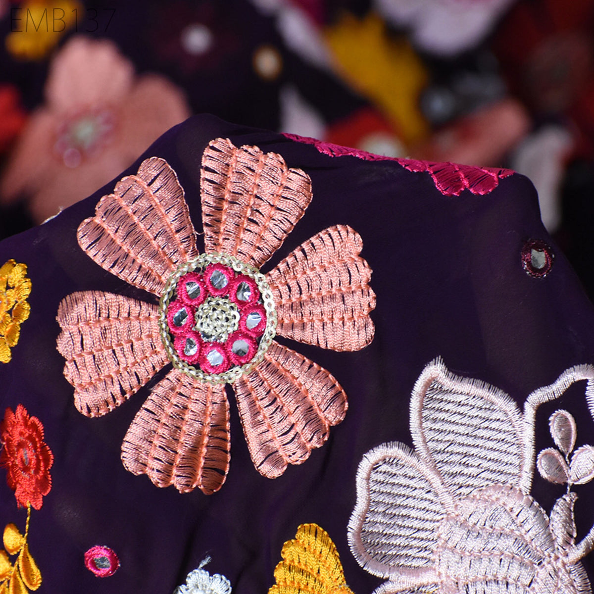 Indian Embroidered Fabric sold by the Yard Georgette Embroidery Sewing ...