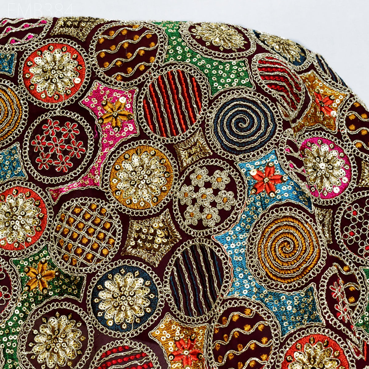 Indian Embroidered Fabric by Yard Georgette Wine Embroidery Sewing Cur ...