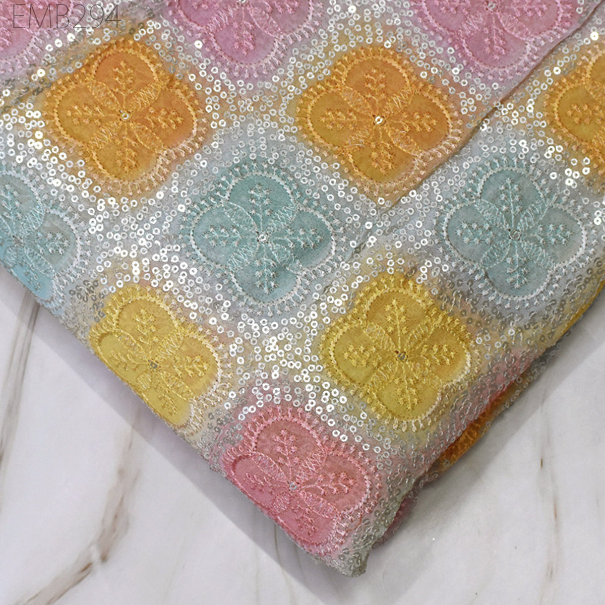 Sequin Embroidery Fabric by the Yard Indian Multi Georgette Saree Embr ...