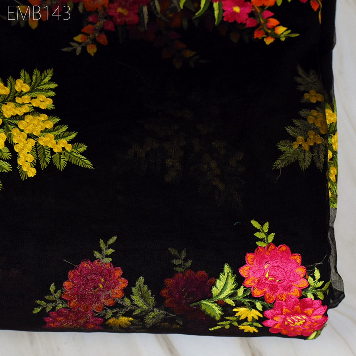 Black Net Embroidered Fabric Floral Embroidered Fabric by the Yard Ind ...