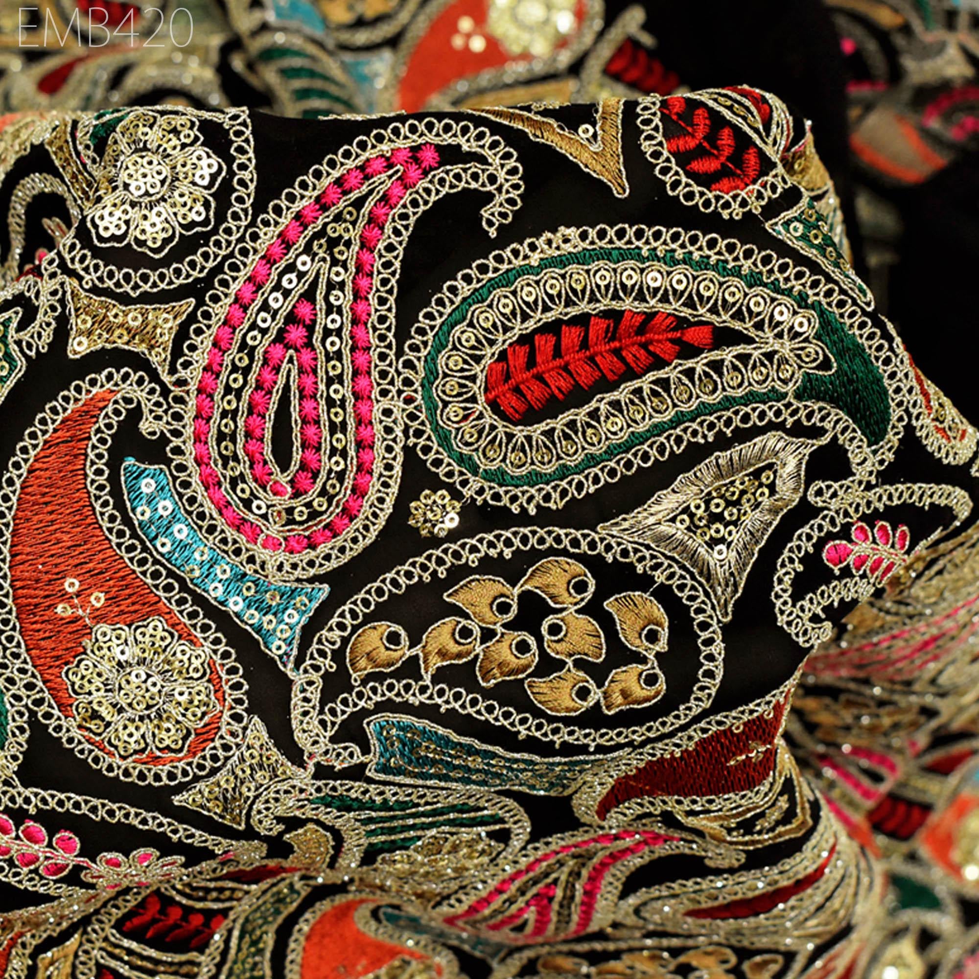 Indian Embroidered Fabric by the Yard Georgette Black Embroidery Sewin ...