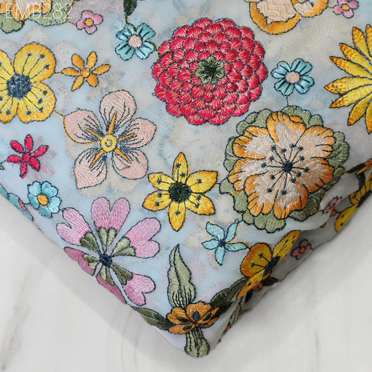 Indian Embroidered Fabric by the Yard Georgette Sky Blue Embroidery Se ...