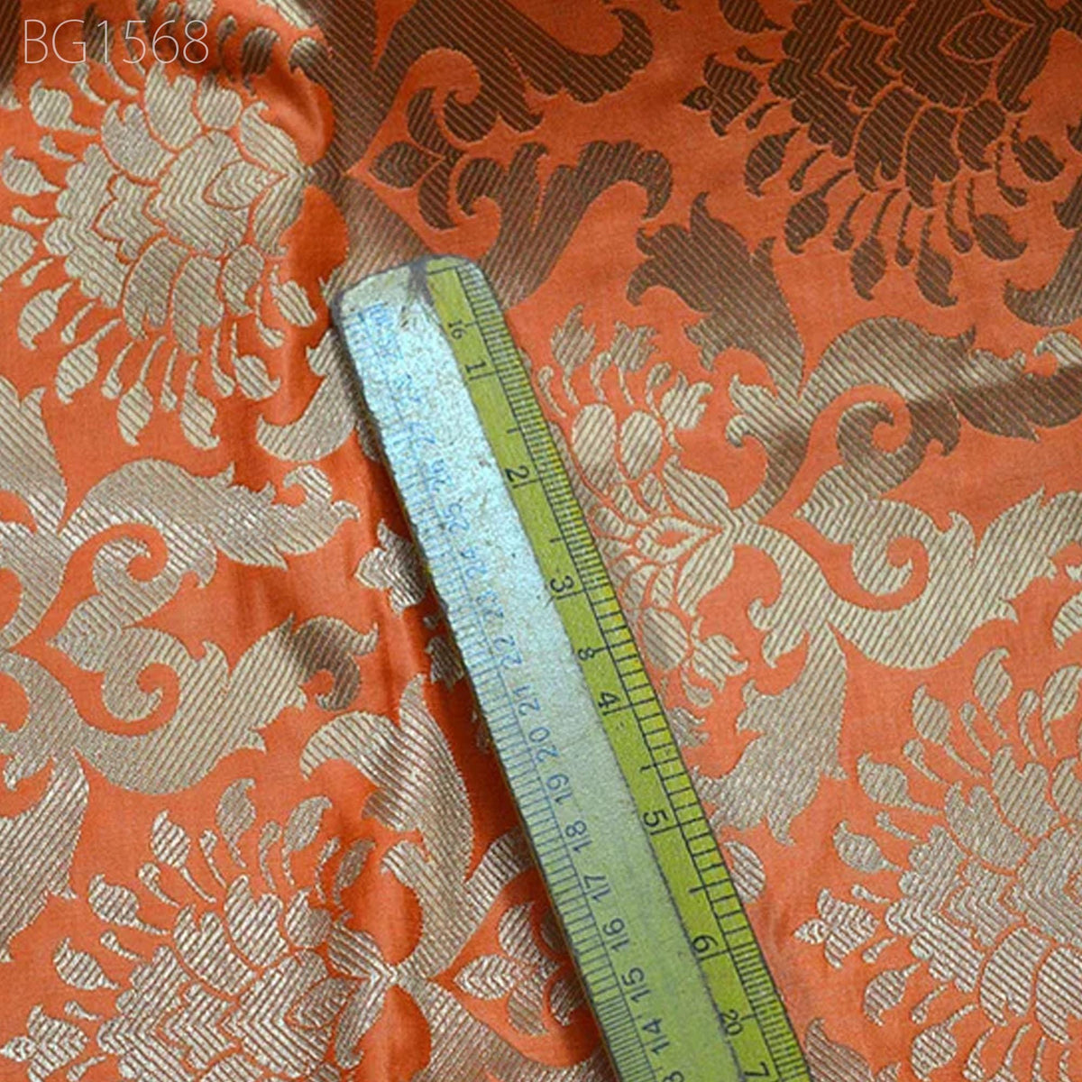 Peachy Orange Brocade Fabric sold by yard for Wedding bridal dress fab ...