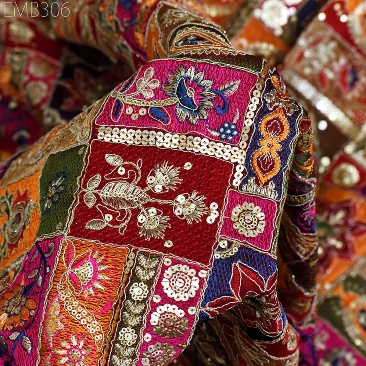 54" Maroon Indian Embroidered Fabric by the Yard Georgette Embroidery ...
