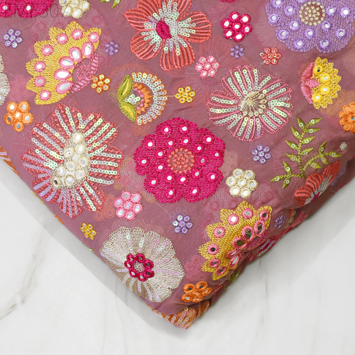 Indian Embroidered Fabric by the Yard Georgette Mauve Embroidery Sewin ...