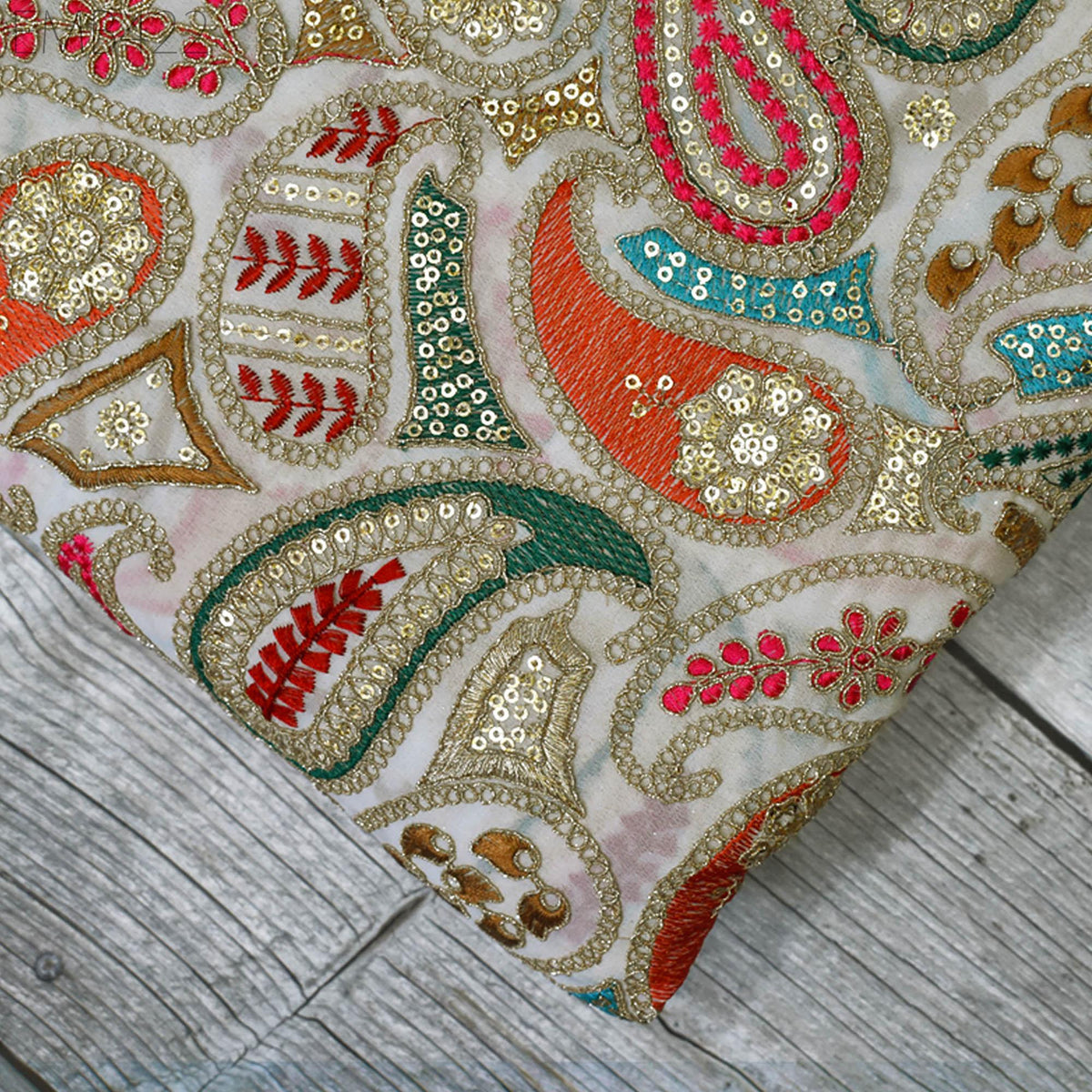 Indian Embroidered Fabric by the Yard Georgette Ivory Embroidery Sewin ...