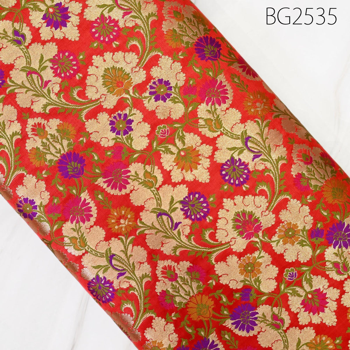 Red Brocade Fabric by the Yard Historic Costumes Indian Banarasi Weddi ...