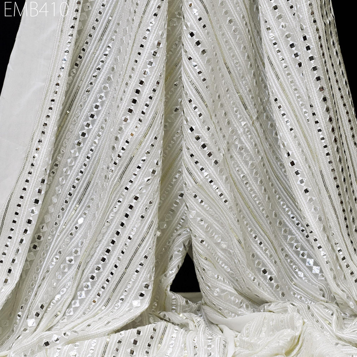 White Indian Embroidered Fabric by the Yard Georgette Embroidery Sewin ...