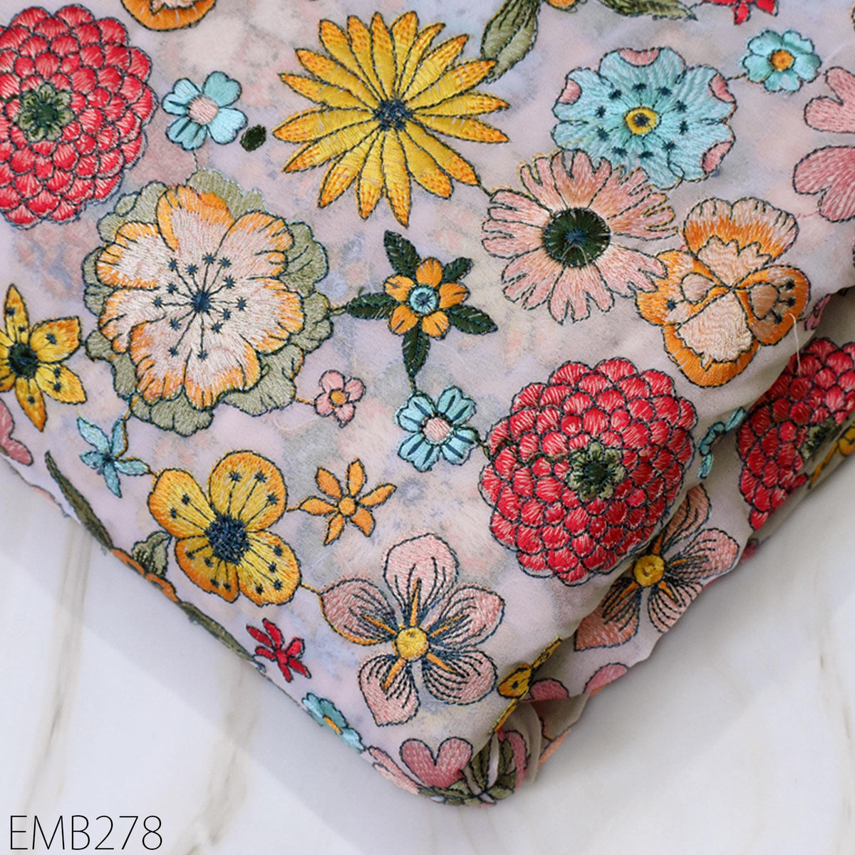 Indian Embroidered Fabric by the Yard Georgette Pink Embroidery Sewing ...