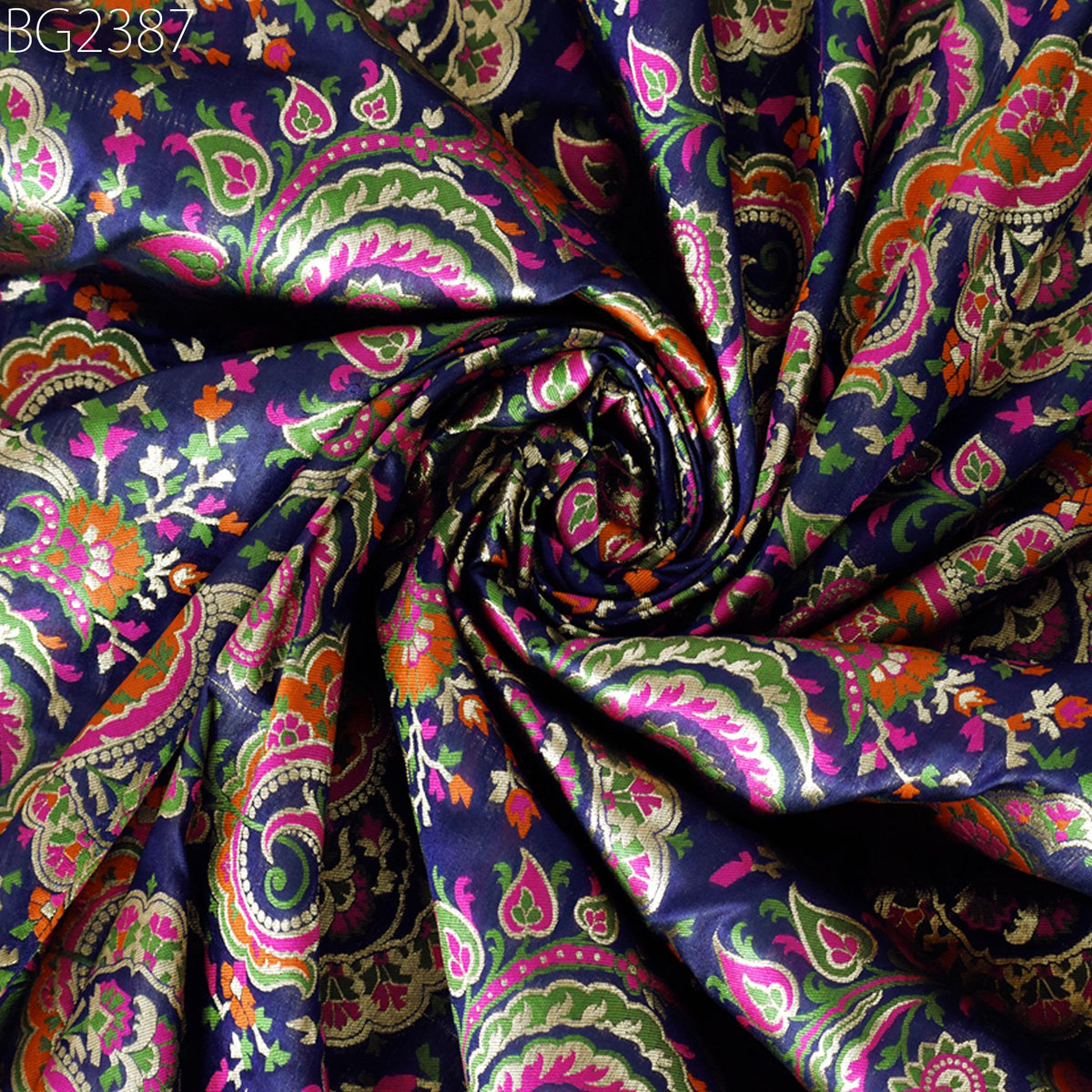 Indian Navy Blue Brocade by the Yard Banarasi Wedding Dress Material C ...