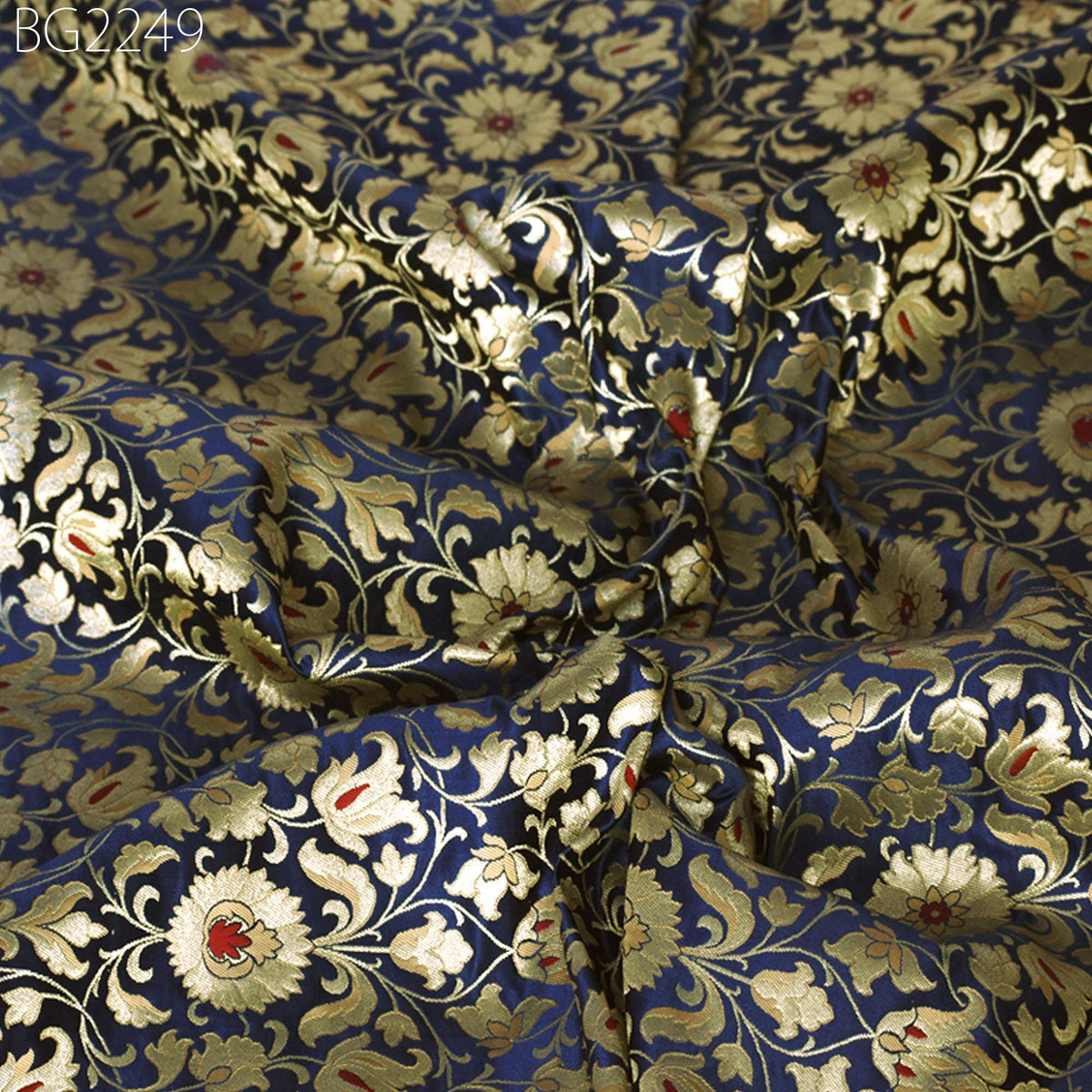 Navy Blue Brocade Fabric Indian Wedding Dress by yard Heavy Banaras Va ...