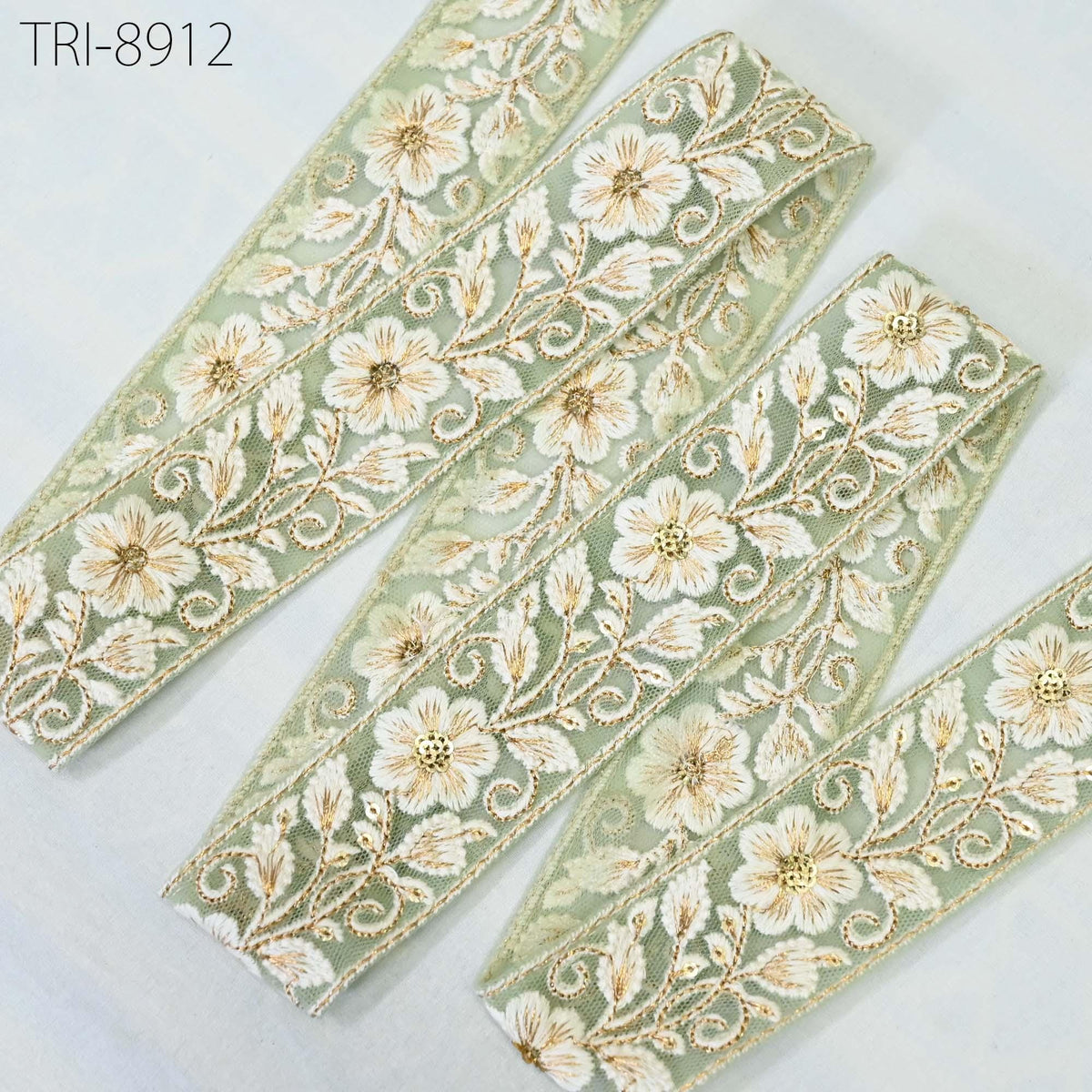9 Yard 4cm Green Embroidery Ribbon Trim Embellishment Embroidered Sare ...