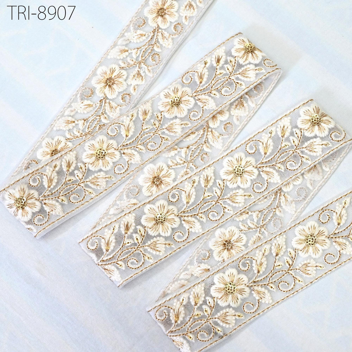 9 Yard 4cm White Embroidery Ribbon Trims Embellishment Embroidered Sar ...