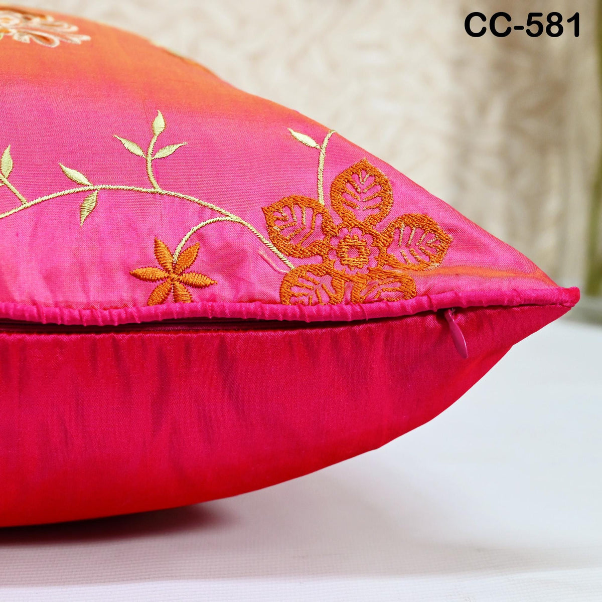 Magenta Cushion Cover Square Pure Silk Luxury Cushion Pillowcase, Embr ...