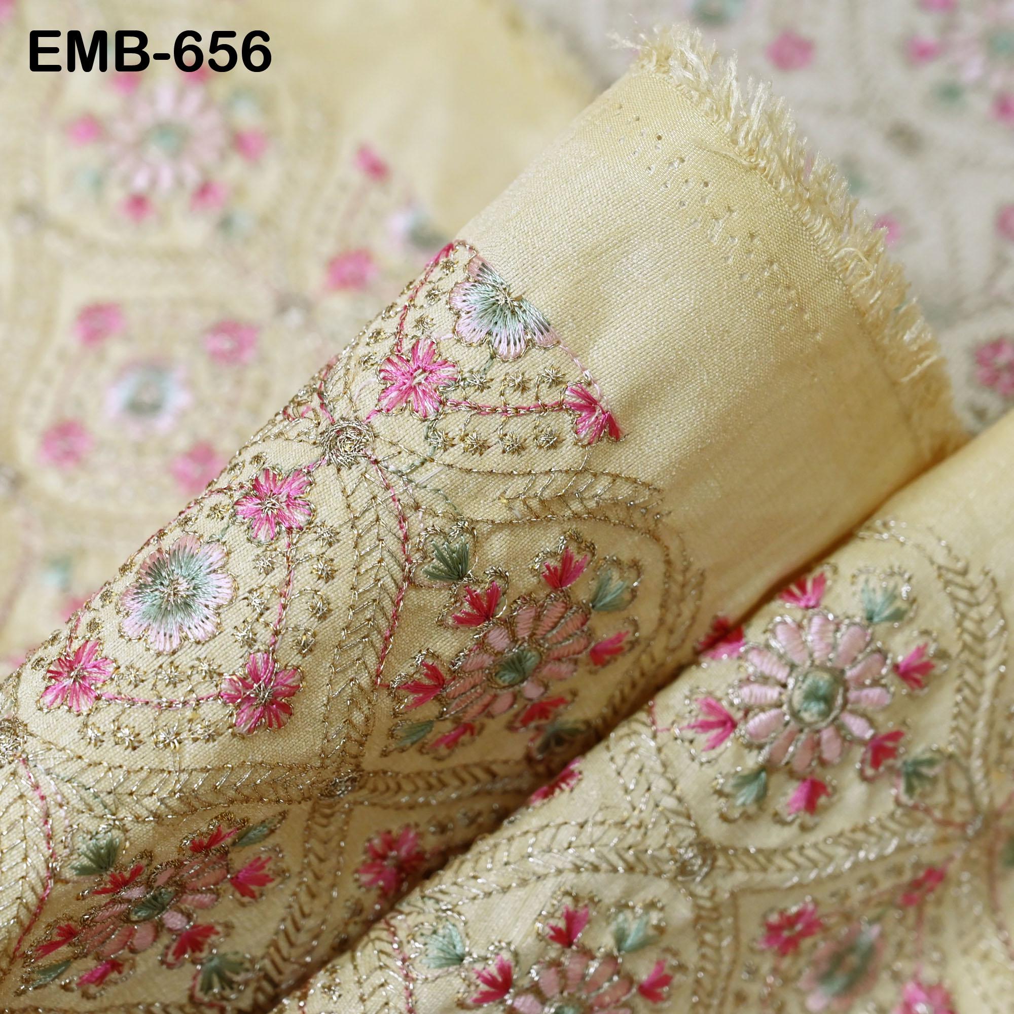 Indian Dark Beige Embroidered Fabric by the yard Sewing Crafting Weddi ...