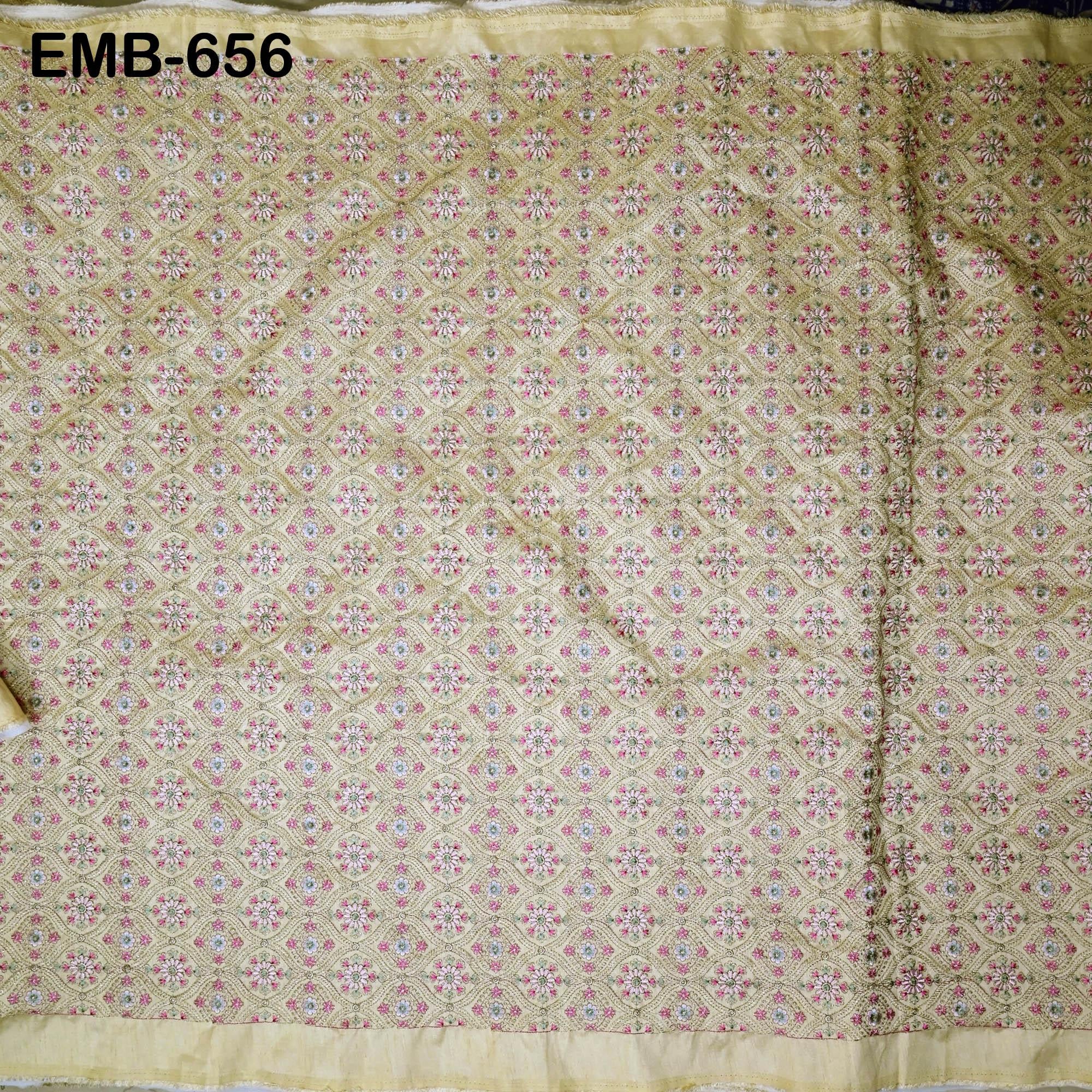 Indian Dark Beige Embroidered Fabric by the yard Sewing Crafting Weddi ...
