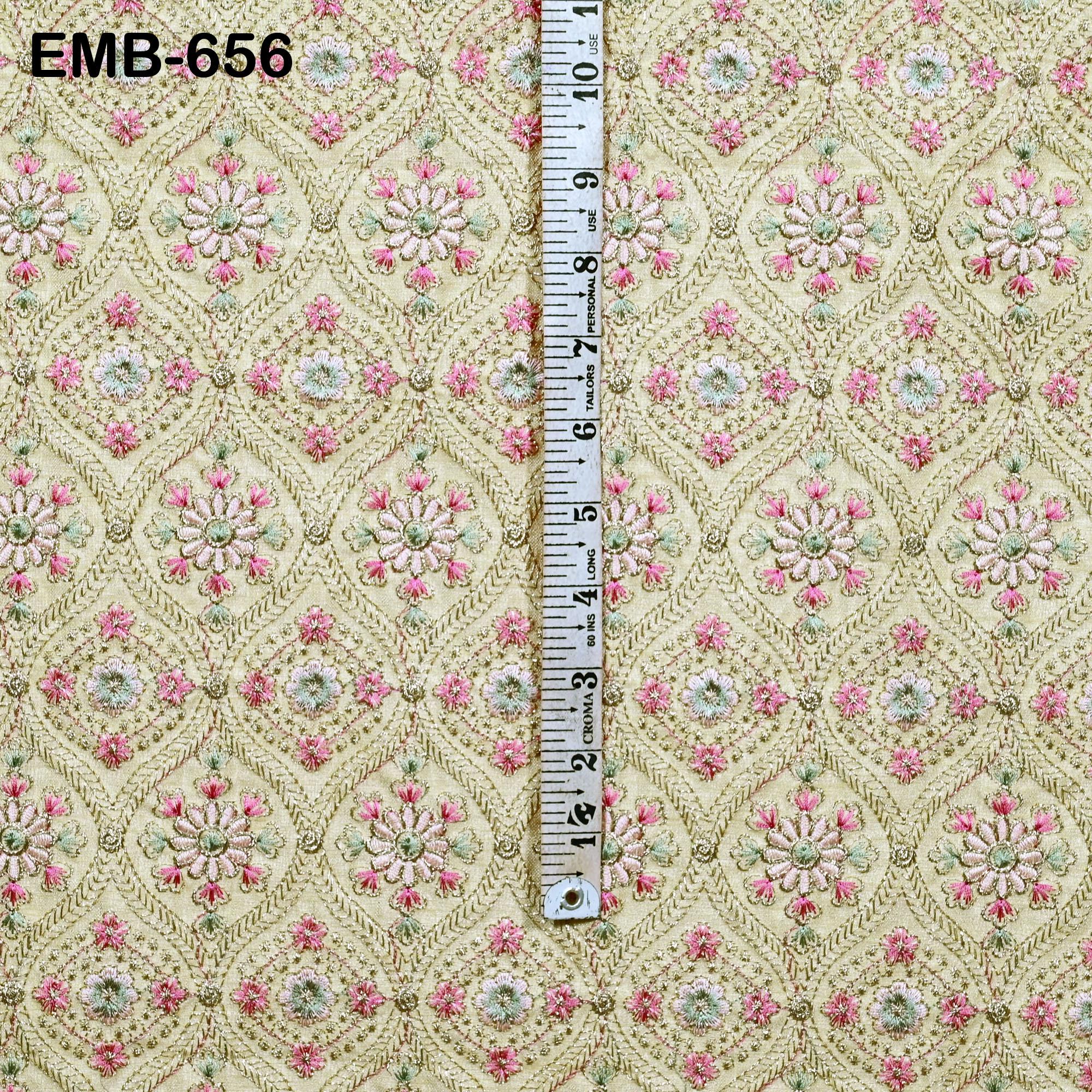 Indian Dark Beige Embroidered Fabric by the yard Sewing Crafting Weddi ...