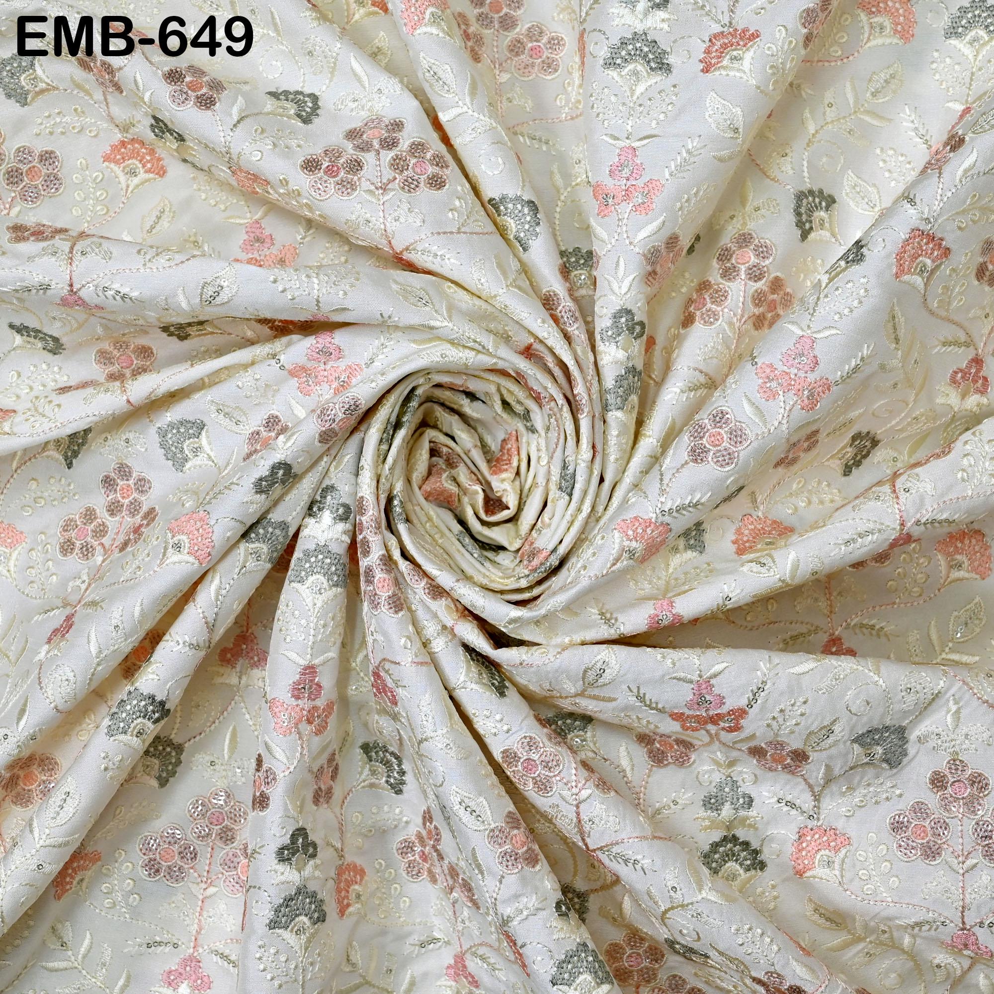 Ivory Embroidered Fabric by the yard Sewing DIY Crafting Embroidery We ...