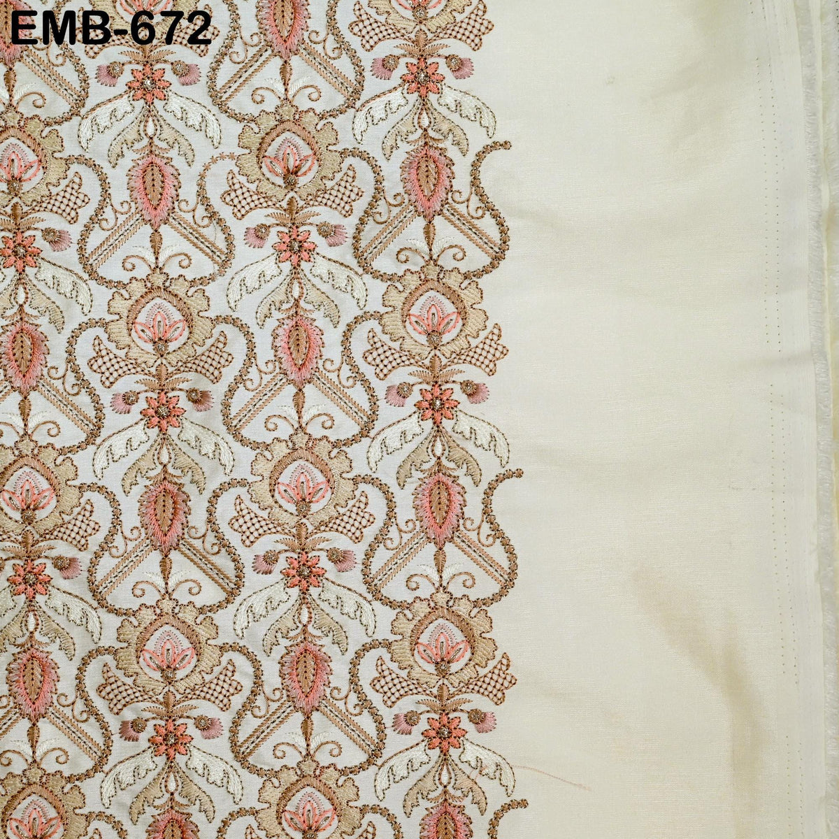 Indian Ivory Embroidery Fabric by the yard Sewing Crafting Embroidered ...