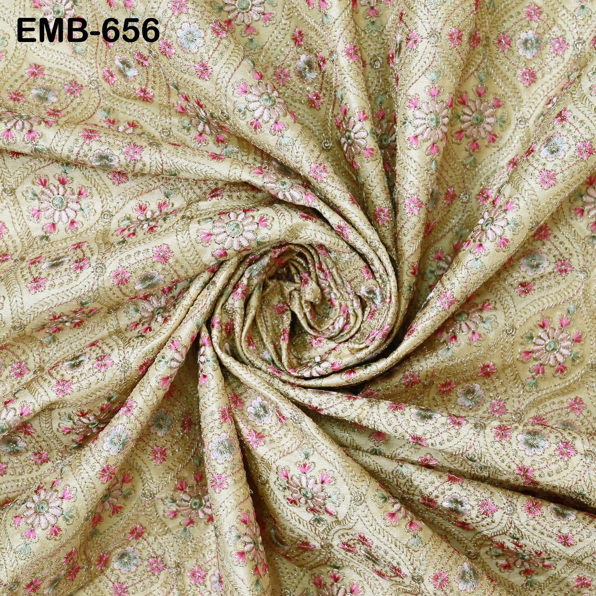 Indian Dark Beige Embroidered Fabric by the yard Sewing Crafting Weddi ...