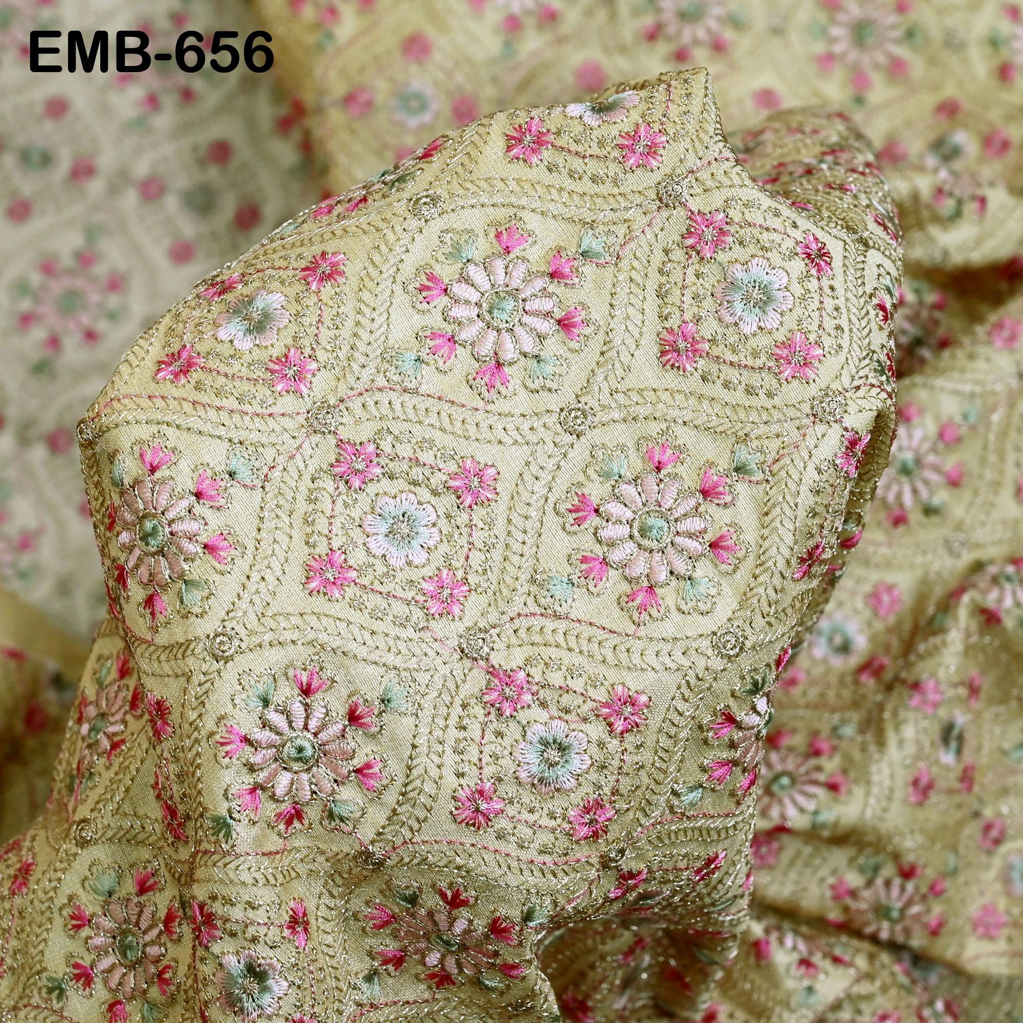 Indian Dark Beige Embroidered Fabric by the yard Sewing Crafting Weddi ...