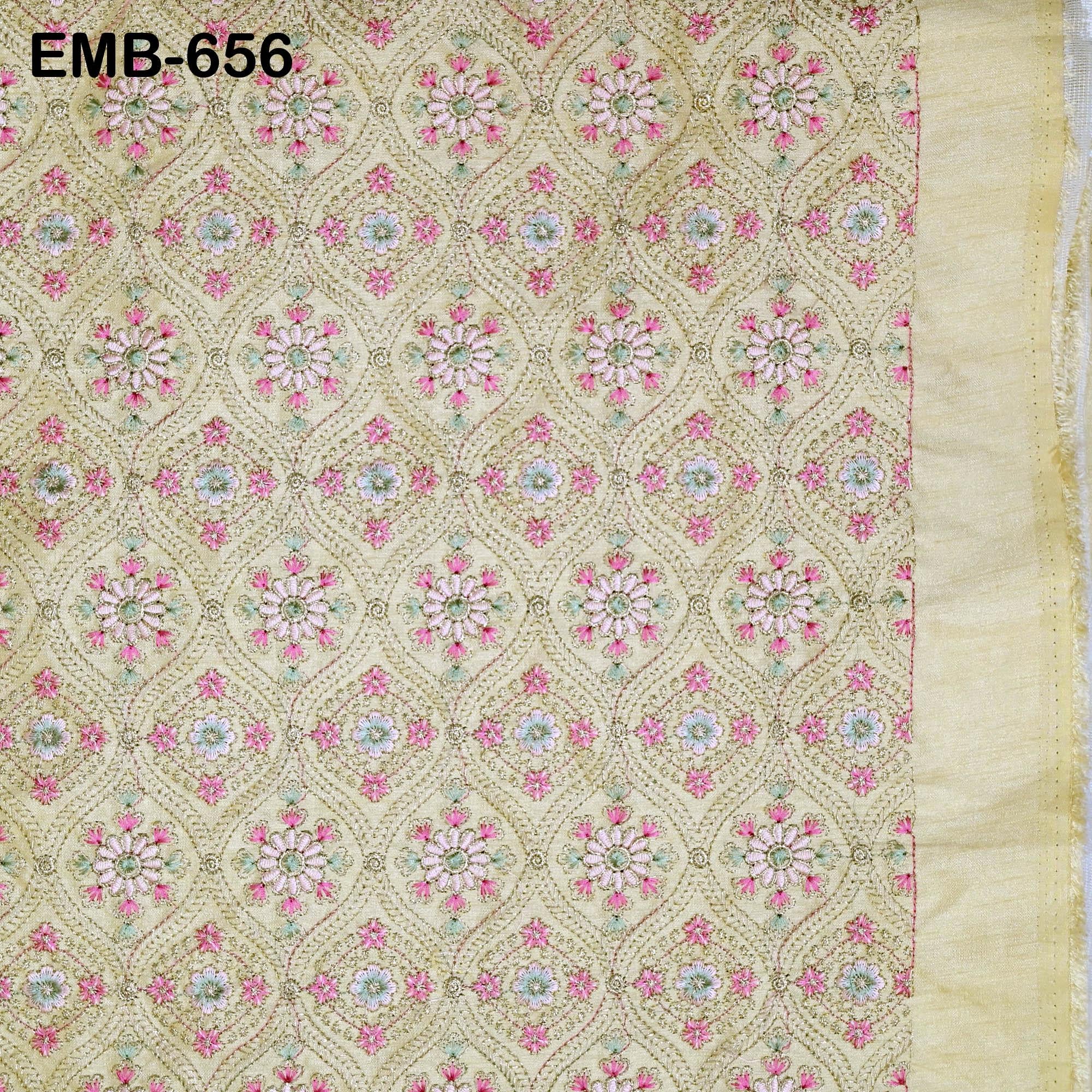 Indian Dark Beige Embroidered Fabric by the yard Sewing Crafting Weddi ...