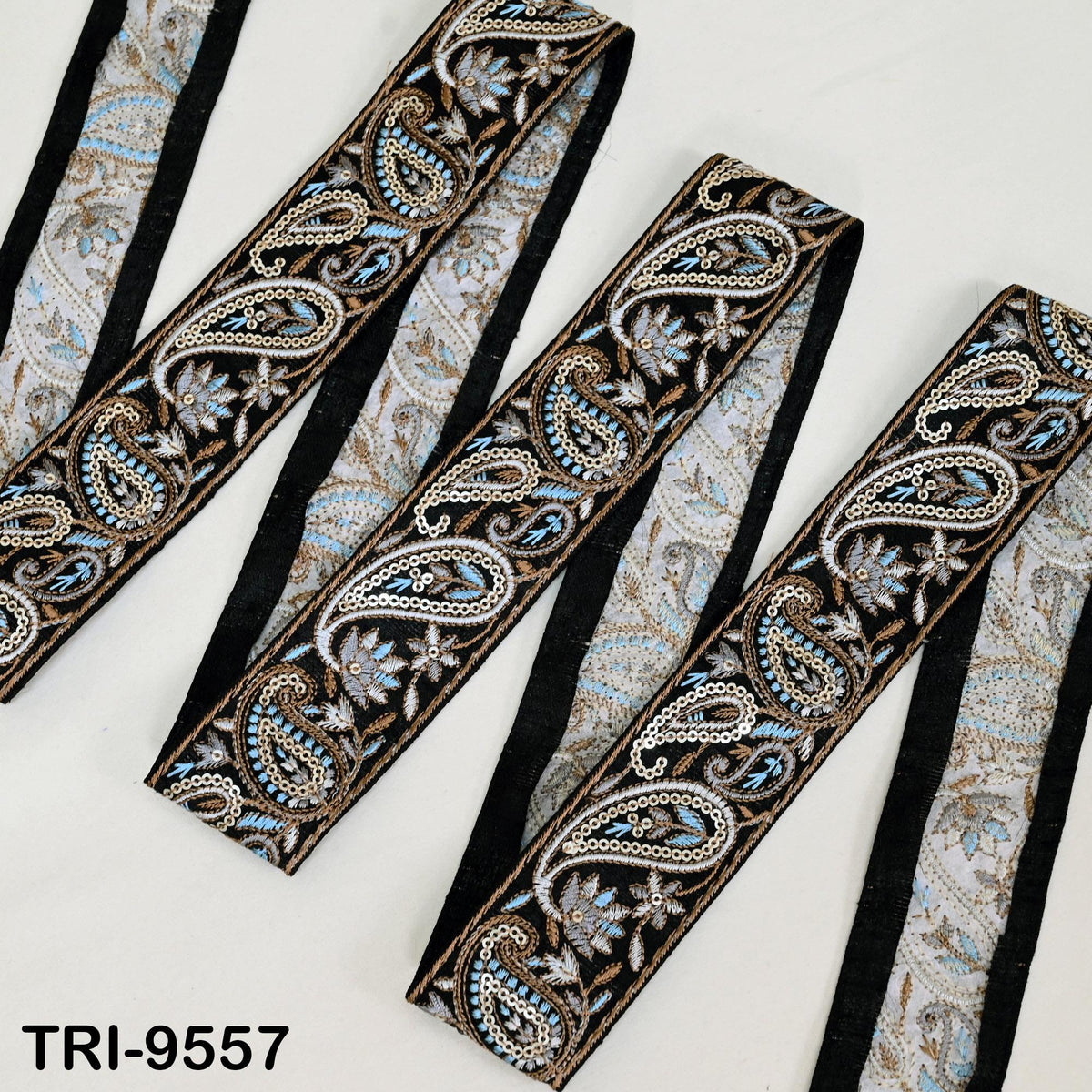 9 Yard Black 50mm Embroidery Trims Ribbons Indian Sari Border Embroide ...