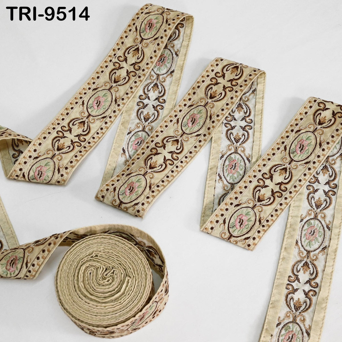 9 Yard Beige Embroidery Ribbons 6cm Indian Sari Border Embroidered Cra ...