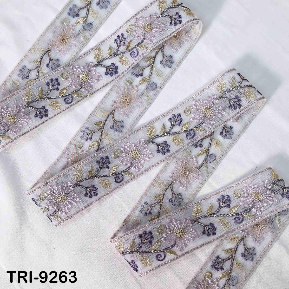 9 Yard Grey Embroidery Ribbon Trim Embroidered Embellishment Sari Sewi ...